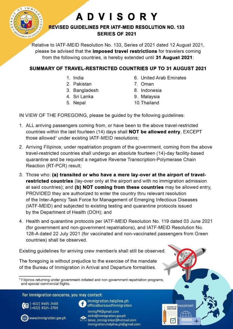 SUMMARY OF TRAVEL-RESTRICTED COUNTRIES AS PER IATF-MEID RESOLUTION NO ...